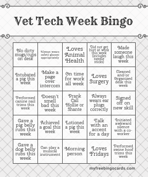 Vet Tech Week Bingo