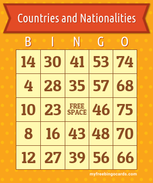 Countries and Nationalities BINGO