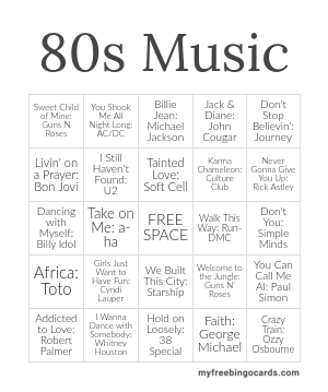 80s Music Bingo