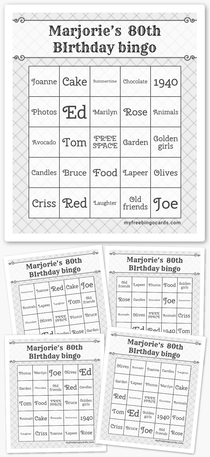 Virtual Marjorie’s 80th BIrthday bingo