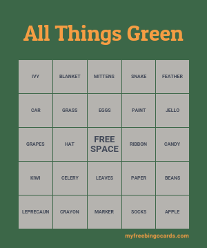 All Things Green Bingo