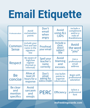 Email Etiquette Bingo