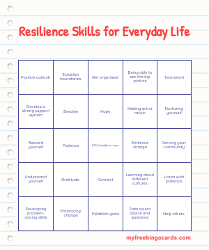 Resilience Skills for Everyday Life Bingo