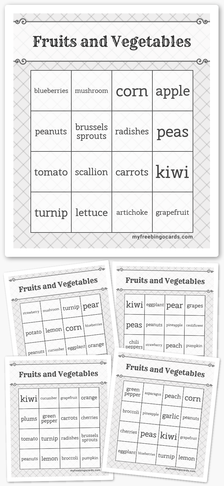 Virtual Fruits and Vegetables Bingo