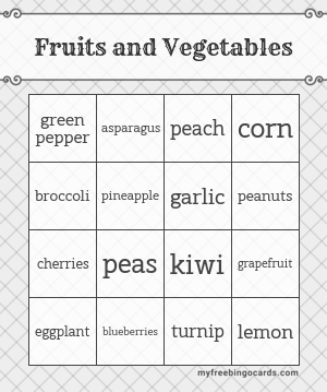 Print 100+ Fruits and Vegetables Bingo Cards