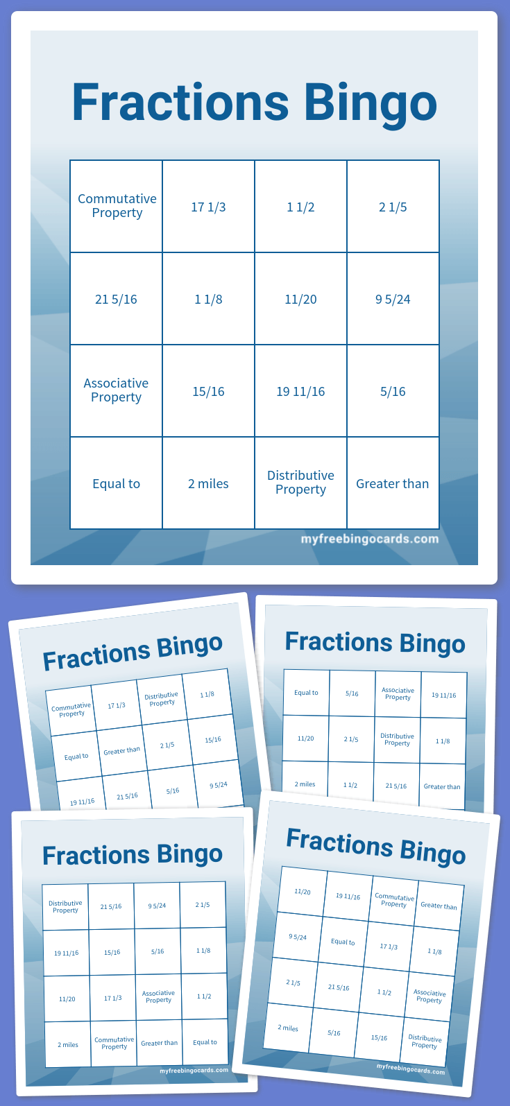 Virtual Fractions Bingo