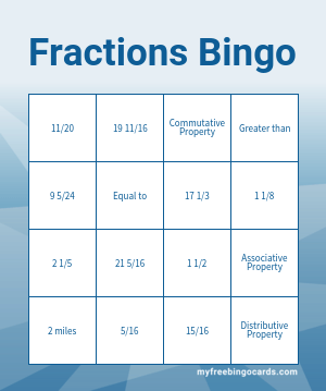 Print 100+ Fractions Bingo Cards