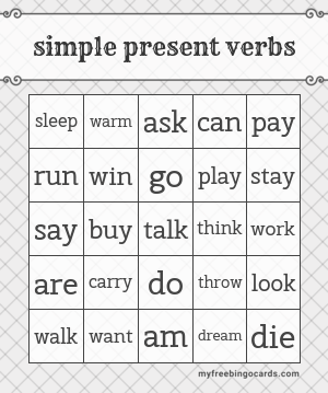 simple present verbs bingo