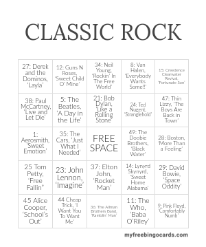 CLASSIC ROCK BINGO