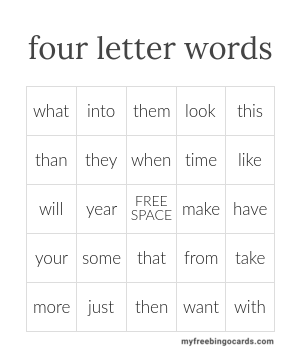 four letter words bingo