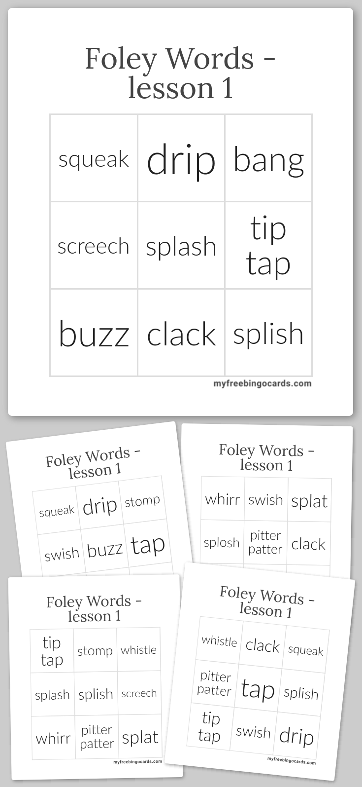 Virtual Foley Words - lesson 1 Bingo