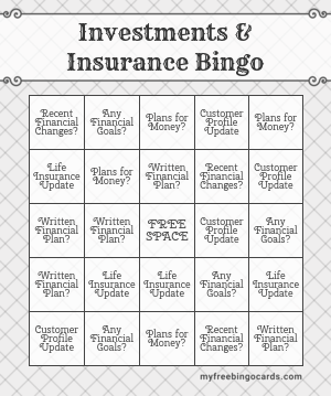 Print 100+ Investments & Insurance Bingo Cards