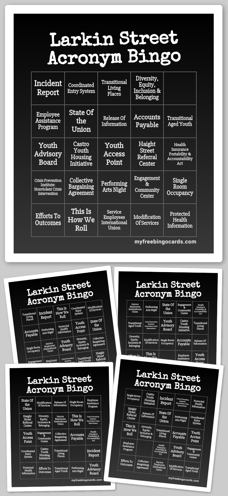 Virtual Larkin Street Acronym Bingo