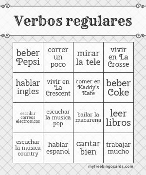 Verbos regulares Bingo