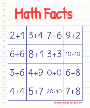 Math Facts Bingo