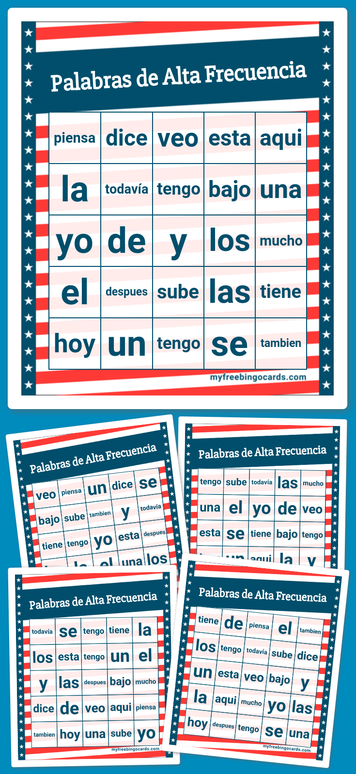 Virtual Palabras de Alta Frecuencia Bingo