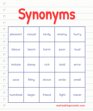 Print 100+ Synonyms Bingo Cards