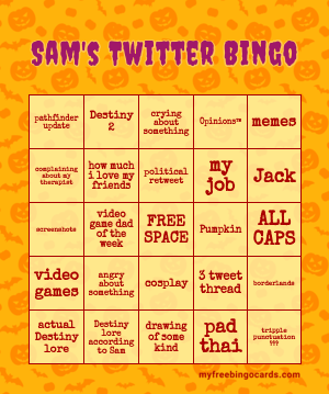 Sam's Twitter Bingo