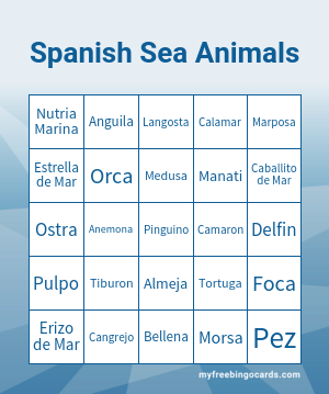 Spanish Sea Animals Bingo