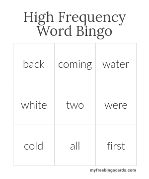 High Frequency Word Bingo