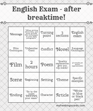 English Exam - after breaktime! Bingo