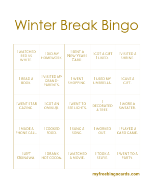 Winter Break Bingo