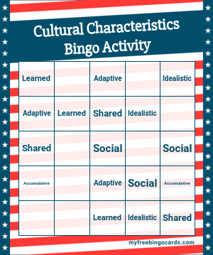 Cultural Characteristics Bingo Activity