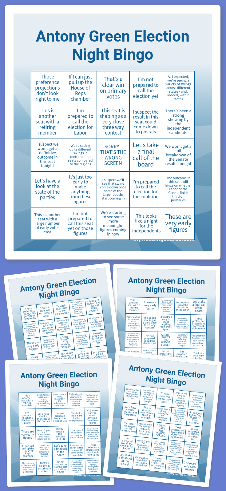 Virtual Antony Green Election Night Bingo