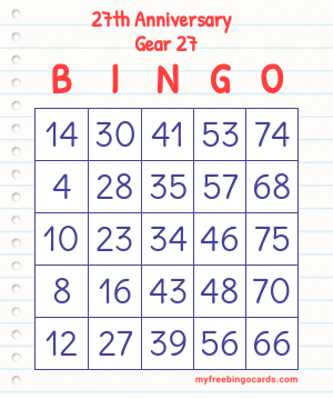 27th Anniversary Gear 27 BINGO