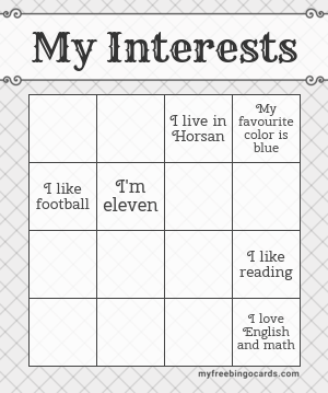 My Interests Bingo
