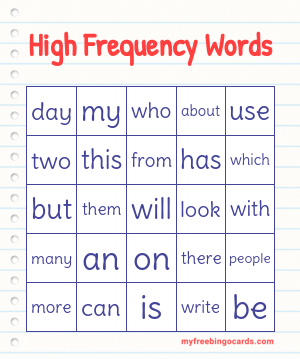 High Frequency Words Bingo