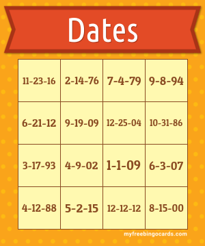 Dates Bingo