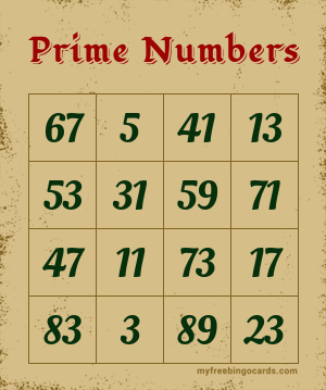 Prime Numbers Bingo