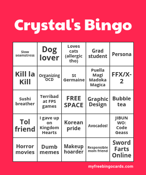 Print 100+ Crystal's Bingo Cards