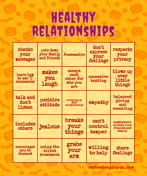 Healthy Relationships Bingo