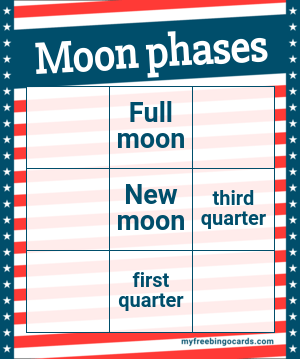 Moon phases Bingo