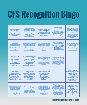 CFS Recognition Bingo
