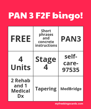 PAN 3 F2F bingo!