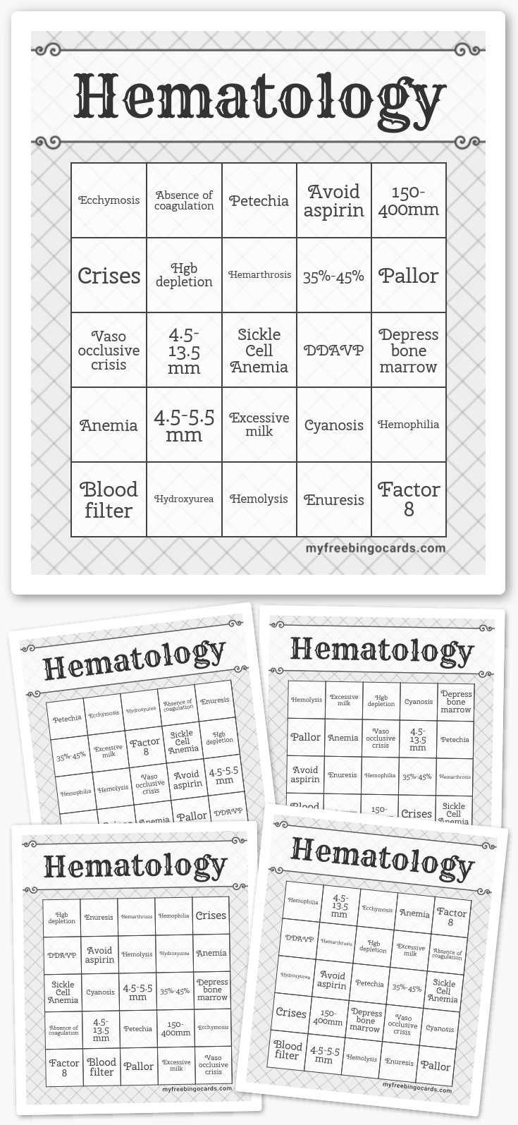 Virtual Hematology Bingo