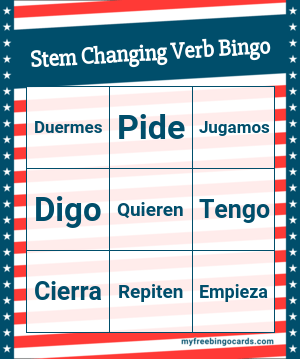 Stem Changing Verb Bingo
