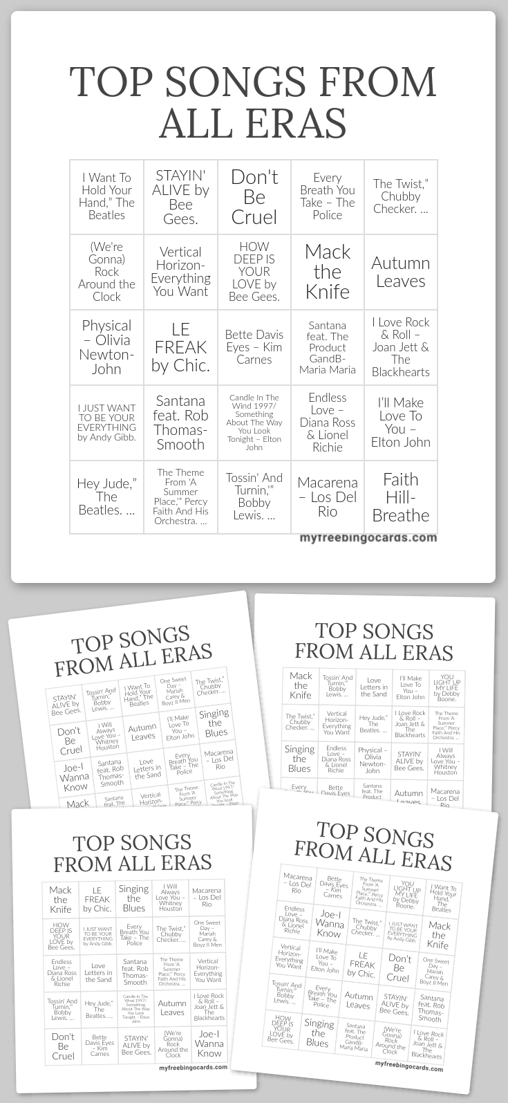 Virtual TOP SONGS FROM ALL ERAS BINGO