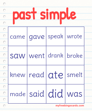 Print 100+ past simple bingo cards