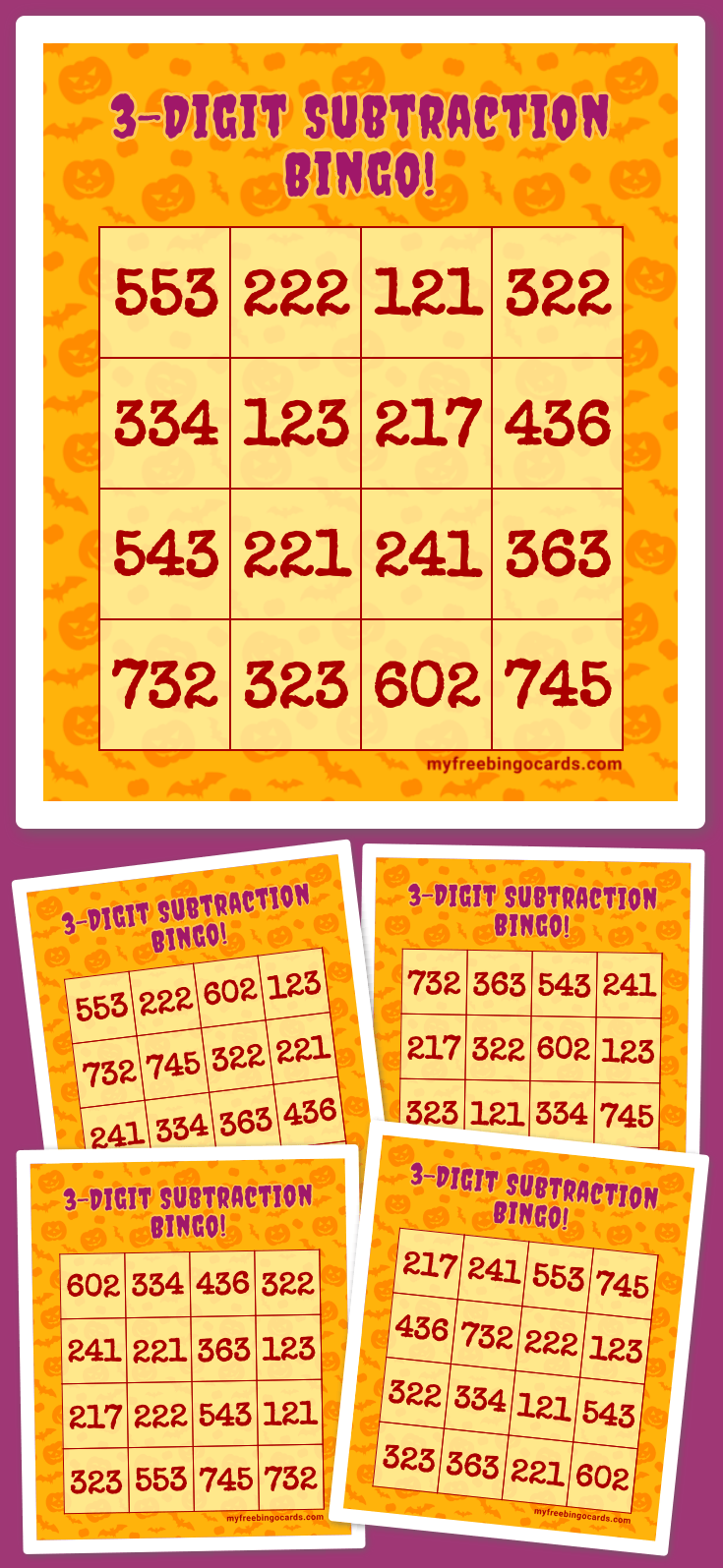 Virtual 3-Digit Subtraction Bingo!