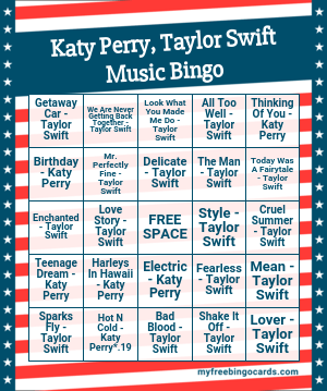 Katy Perry, Taylor Swift Music Bingo
