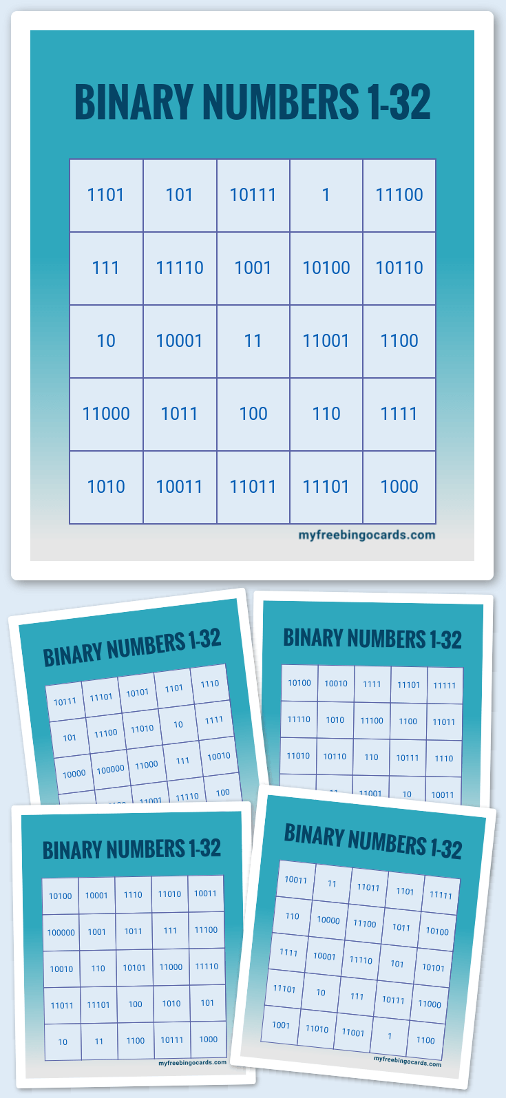 Virtual BINARY NUMBERS 1-32 BINGO