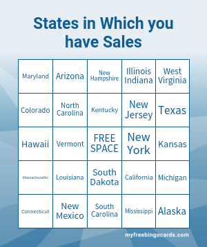 Print 100+ States in Which you have Sales Bingo Cards