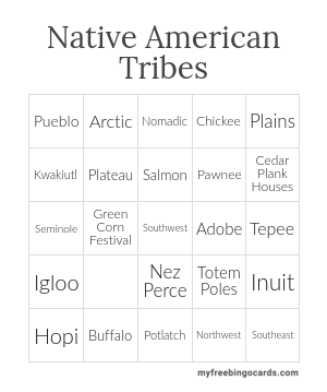 Print 100+ Native American Tribes Bingo Cards