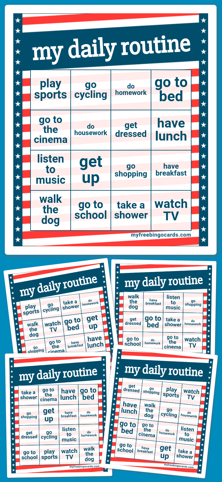 Virtual my daily routine bingo