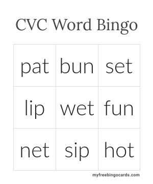 CVC Word Bingo