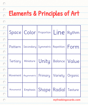 Elements & Principles of Art Bingo
